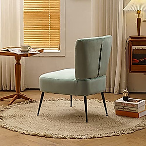 EODNSOFN Velvet Fabric Upholstered Trundle Chair with Black Metal Legs Dining Room Living Room Bedroom, Light Blue