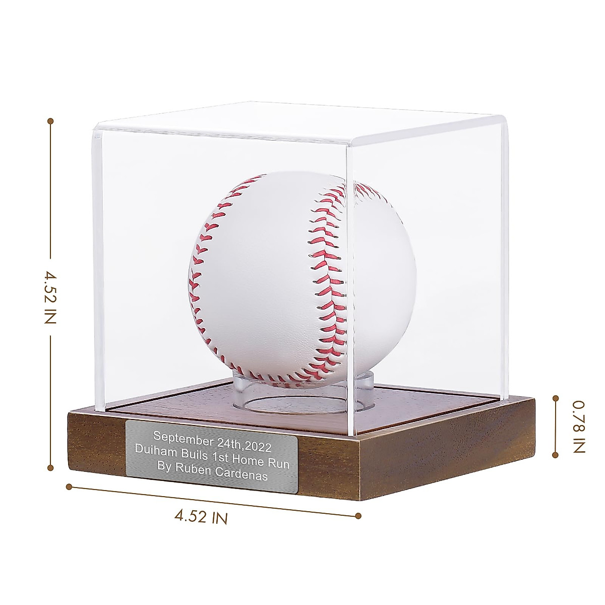 Walnut Baseball Display Case with UV Protected Acrylic Storage Box and Engraving, Silver Stand
