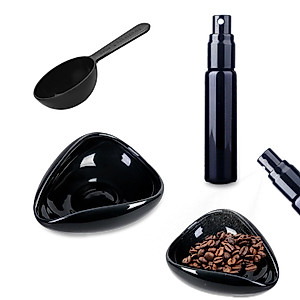 YAFIYGI 3 PCS Coffee Dosing Cup and Spray Bottle with a Spoon Kit Espresso Barista Accessories Ceramic Dosing Tray for Ground Coffee or Tea Mister Spray Bottle Reducing Static Barista Tool Set
