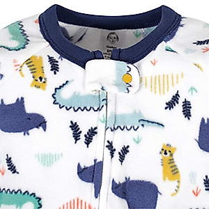 Gerber Baby Boys' Toddler Loose Fit Flame Resistant Fleece Footed Pajamas 2-Pack, Grey Zoo & Rhino, 6-9 Months