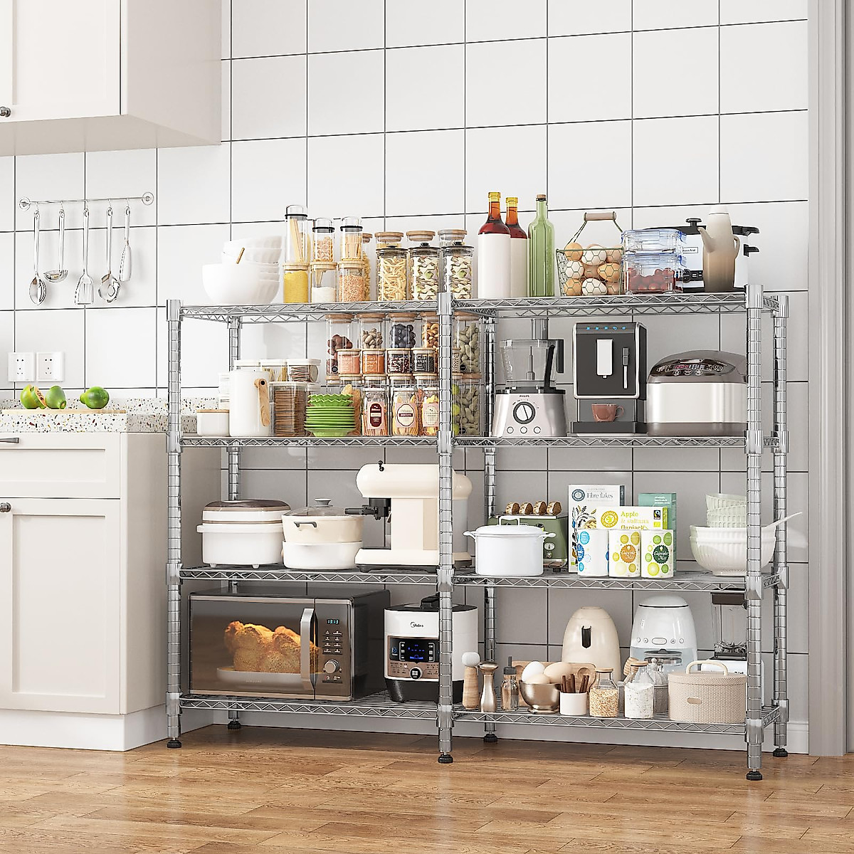 Homdox Heavy Duty Storage Shelves, 4 Tier Wire Shelving Unit, Adjustable Metal Shelves for Storage, Garage Rack Pantry Shelves Kitchen Shelving, 14"x60"x60", Silver Gray