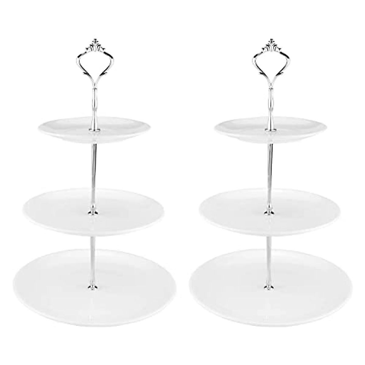 Tebery 2 Pack Ceramic Cake Stand Dessert Display Tower Stand - 6, 8, 10 Inches, 3-Tier Serving Tray Platter Party Food Server Display Holder with Silver Carry Holder