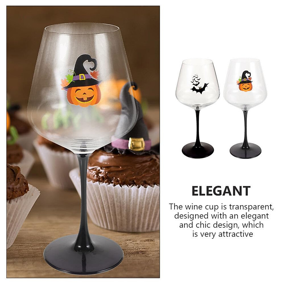 GANAZONO 2pcs Halloween Glass Cups Halloween Wine Goblet Halloween Cocktail Accessories Pudding Cups Halloween Drinking Glasses Halloween Wine Glasses Drinks Goblet Bat Style Water Cup