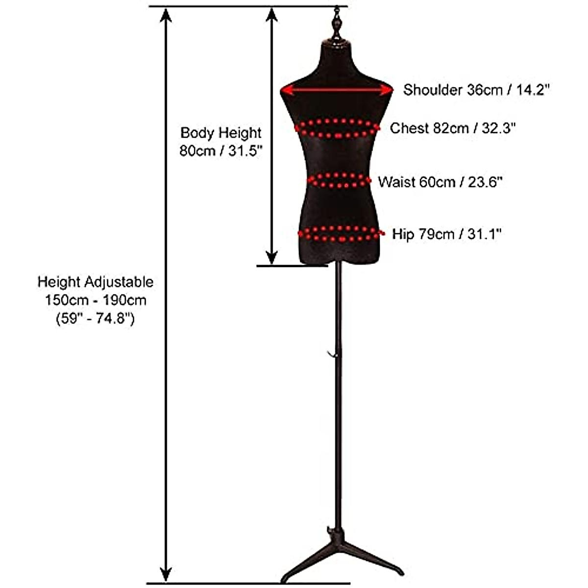 Tailors Dummy Mannequins Female Mannequin Dummy with Metal Base Stand, Adult Women Dress Form for T-Shirts/Suits/Wedding Gown, Hollow Plastic Body & Easy Install Dressform Mannequin