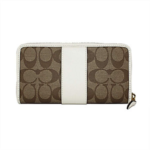 Coach Signature Leather Accordian Zip Wallet - #F54630 - Khaki/Chalk