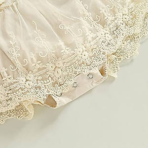 Mubineo Baby Girl Summer Clothes Lace Romper Skirt Dress Princess Outfits Sleeveless Flower Newborn Outfit (Beige, 12-18 Months)
