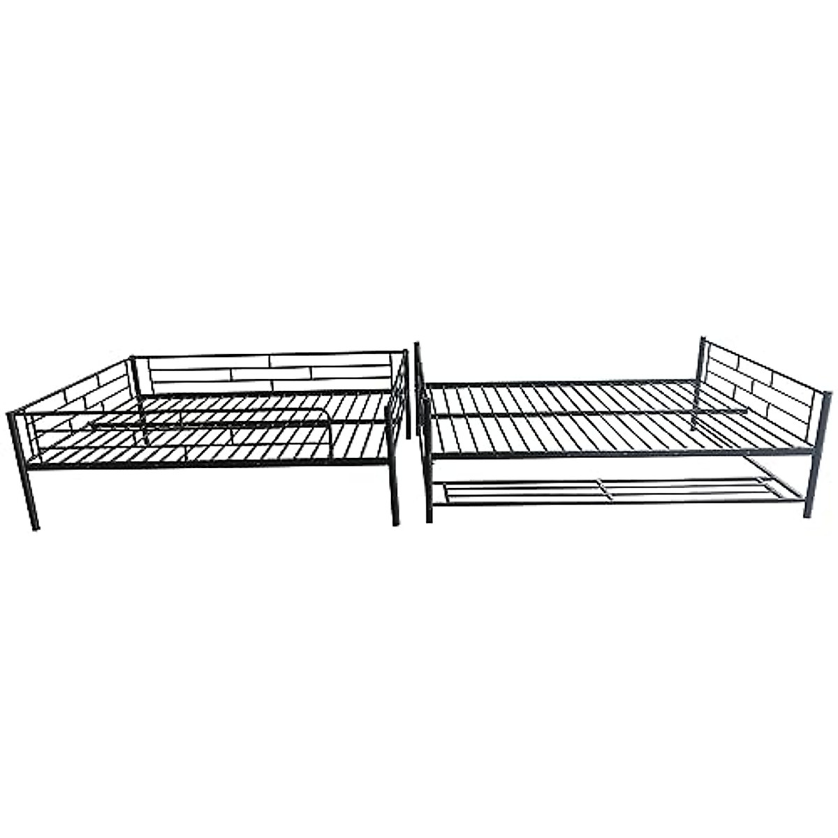 DNYN Full Over Full Bunk Bed with Under-Shelf & Ladder for Kids,Adult,Convertible Metal Bedframe,Perfect for Dorm,Bedroom,Guest Room,No Box Spring Needed, Black