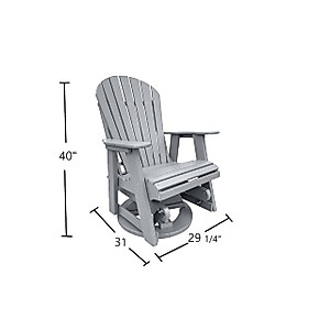 Phat Tommy Glider for Outside Patio - Outdoor Swivel Glider Chair - Poly Outdoor Furniture, Adirondack Porch Glider Chair, Grey