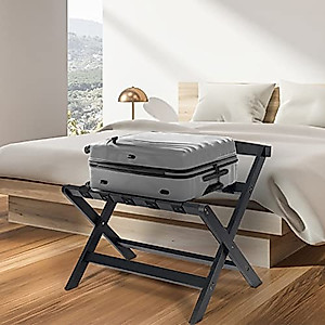 ALAPUR Luggage Rack for Guest Room, Folding Luggage Holder with Storage Shelf , Suitcase Stand for Bedroom,Guest Room,Hotel，Black