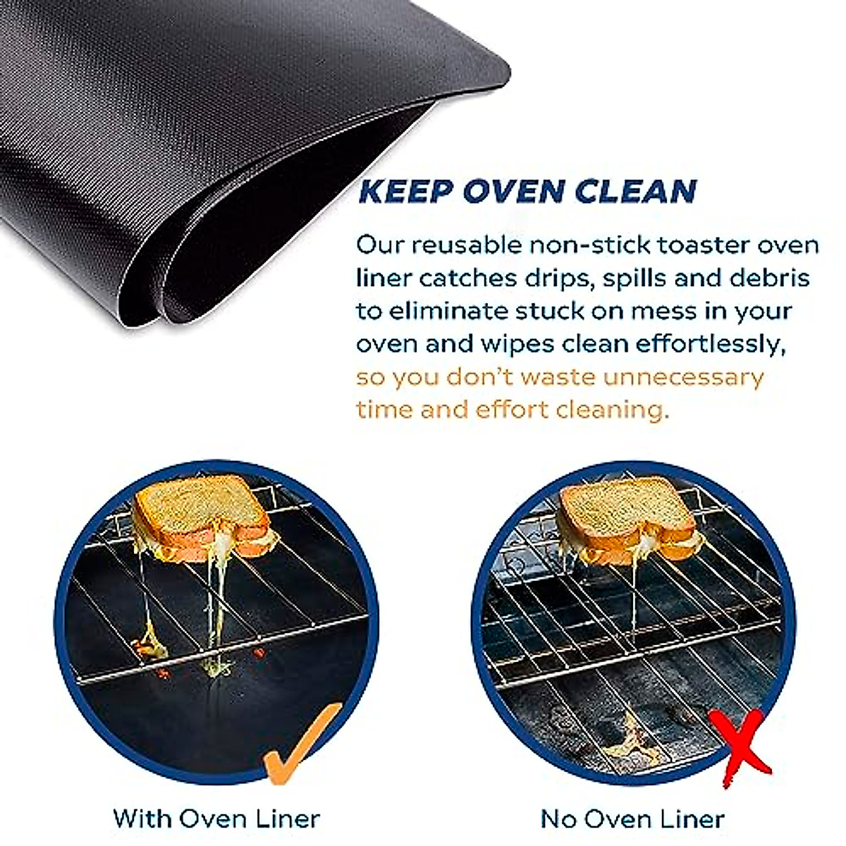 TOOLSSIDE 100% Non-Stick Toaster Oven Liner 2 PACK - 11" X 9" Oven Liners For Bottom Of Oven, Great Oven Mat Teflon Liner For Toaster Ovens, Dishwasher Safe, Best Oven Mat For Bottom Of Oven