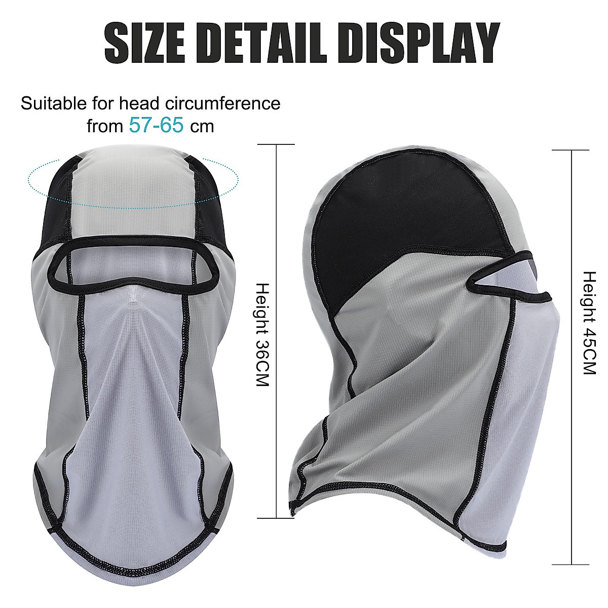 Beehow Cooling Balaclava Sun Face Mask Men Cycling Fishing Gear UV Protection Lightweight Hood Breathable Full Head Mask Bee Face Cover for The Sun (US, Alpha, One Size, Grey)