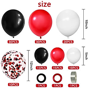 YOYOWY 133 pcs Red Black and White Latex Balloons, Black Red Confetti Balloons Garland Arch Kit for Birthday Baby Shower Party Wedding New Year Decorations