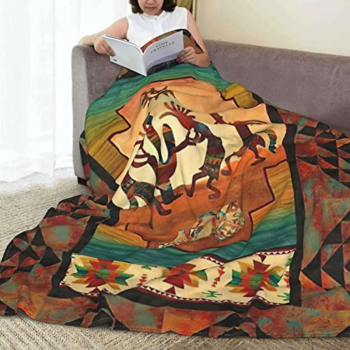 Arizona Kokopelli Retro Flute Art Full Fleece Throw Cloak Wearable Blanket Flannel Fluffy Comforter Quilt Nursery Bedroom Bedding King Size Plush Soft Cozy Air Conditioner Blanket