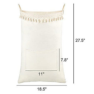 Dahey Macrame Hanging Laundry Hamper Bag, Over The Door Laundry Hamper with Hooks Boho Hanging Laundry Basket Organizer with Tassel Decor Holding Dirty Clothes for Bathroom Bedroom Dorm Nursery