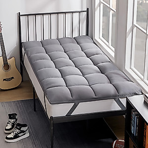 SLEEP ZONE Cooling Mattress Topper Twin Size Quilted Fitted Mattress Pad Cover, Soft Fluffy Down Alternative Pillow Top Bed Topper Deep Pocket 8-21 Inch (Grey, Twin)