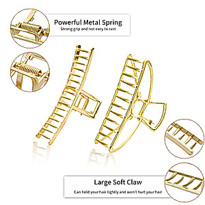 Hair Claw Clips for Women, 4 Pack Gold Claw Clips, Metal Hair Clips, Large Claw Hair Clips, Big Hair Claws Banana Hair Styling Accessories for Thick Hair