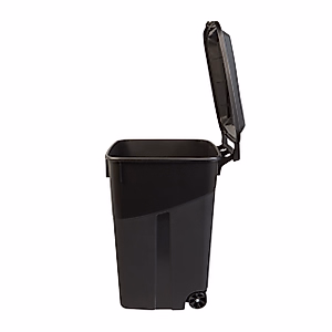 CHBcjq Heavy Duty Wheeled Plastic Garbage Can, 45 Gallon Capacity, Attached Lid, Black