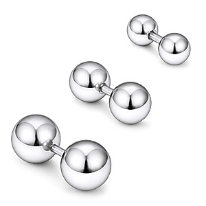 Yaalozei 12G Big Piercing Balls PA Ring Piercing Jewelry 316L Surgical Stainless Steel Externally Threaded Straight bar Barbell Tragus Helix Ring Cartilage Lobe Earring piercing Jewelry Women Men 6mm