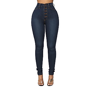 KUNMI Womens Curvy High Waist Stretch Butt Lifting Skinny Colombian Jeans Dark Wash