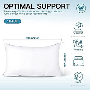 OTOSTAR Premium Outdoor Waterproof Pillow Insert Water Resistant Throw Pillow Insert 12x20 Inch Fluffy Pillow Stuffer Decorative Throw Pillow for Couch Sham Cushion Stuffer Patio Furniture (1 Pack)