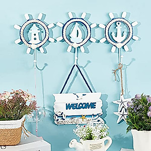 SUPERFINDINGS 3Pcs Mediterranean Style Iron Wall Hooks 3 Styles 8.3x5.9In Nautical Coat Hat Clothes Towel Wall Hooks Hanger Art Beach Coastal Decoration for Home Room Kitchen