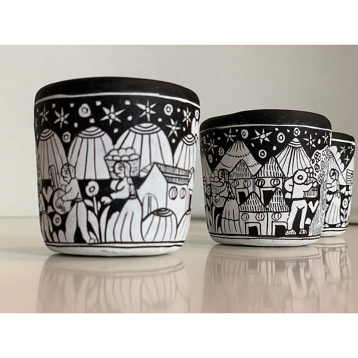 Authentic Clay Tequila - Mezcal Shot Glass Set (Pack-4, Black)