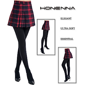 HONENNA Women's Control Top High Elastic Soft Opaque Pantyhose Tights, 1 Pair Pink L-XL