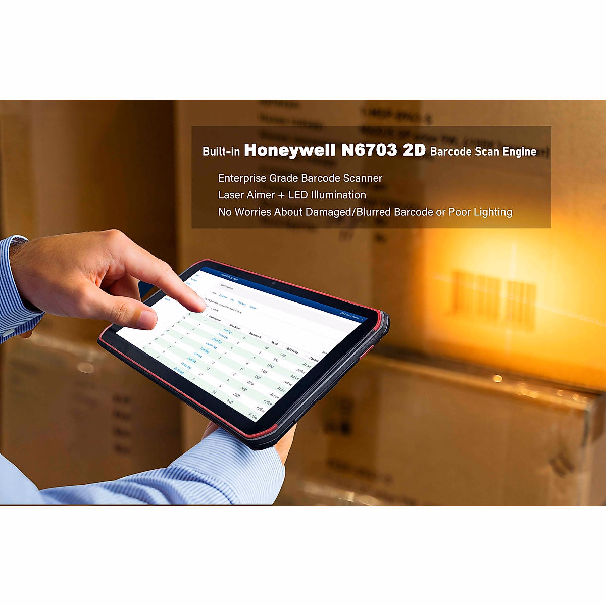 Vanquisher 8-inch Warehouse Tablet, Android 13 Rugged Tablet with Integrated Honeywell N6703 1D & 2D Bar Code Scanner Engine, WiFi & 4G LTE, for Enterprise Inventory & Logistics Tracking