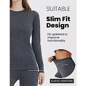 Iguana Womens 100% Merino Wool Base Layer Sets for Ski Lightweight Thermal Underwear Heather Grey