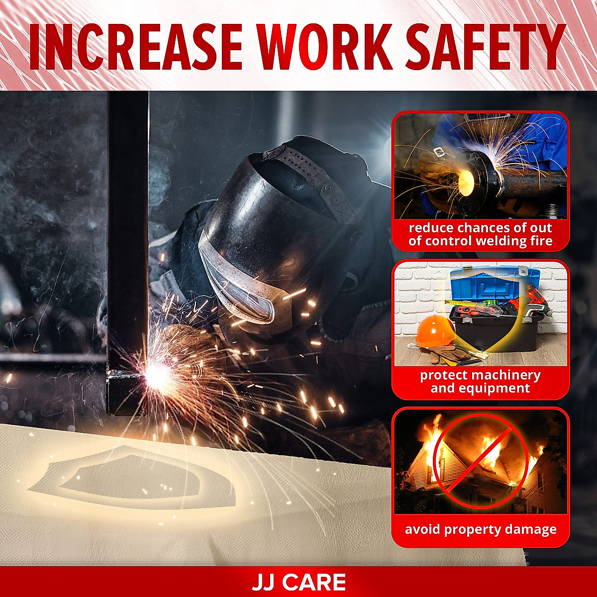 JJ CARE Welding Blanket - 1 Pack 6ft x 6ft Welding Mat - 850GSM Fiberglass Welding Blanket with Brass Grommets, Welders Blanket for Grill, Smoker Welding Blanket Heavy Duty, Welding Tarp & Shield