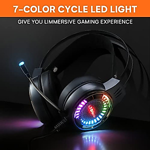 Gaming Headset, LTXHorde RGB PC Headset with Noise Cancelling Microphone, Over Ear Gaming Headphones, Surround Sound, Stereo Bass, LED Lights, Wired Gamer Headset for Laptop, PS4, PS5, Switch, Xbox