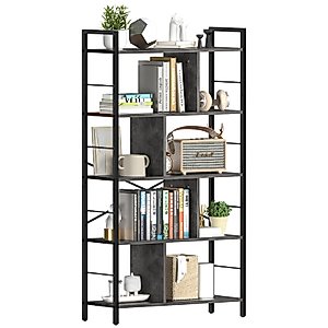 Yoobure 5 Tier Tall Book Shelf, Industrial Bookshelf Storage Bookcase, Open Wood Book Case, Rustic 5 Shelf Display Shelf for Living Room, Modern Standing Book Shelf for Bedroom, Home Office, Kitchen