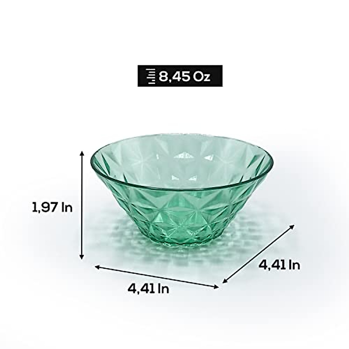 Plasvale - Set of 12 Colorful Durable Plastic Dessert Bowls (8 fl oz) - Crystal Line - Dishwasher Safe - BPA Free (Green)