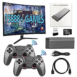 Super Game Console H9, HDMI Plug & Play Video Nostalgia Stick Game, Retro Games 1080p HD Output to TV & Monitor, Game Stick Built-in 9 Emulators with Dual 2.4G Wireless Controllers (64G, 15888 Games)