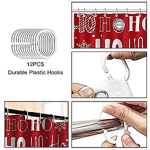 APROPHIC Funny Christmas Shower Curtain for Bathroom Decor Ho Ho Ho Snowflakes Xmas Winter New Year Holiday Red Waterproof Polyester Fabric Shower Curtain Set with 12 Hooks 72x 72 Inches