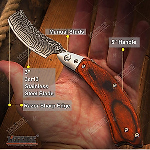 KCCEDGE BEST CUTLERY SOURCE EDC Pocket Knife Camping Accessories Razor Sharp Edge Folding Knife Camping Gear Survival Kit 57864 (Black Damascus Etched)