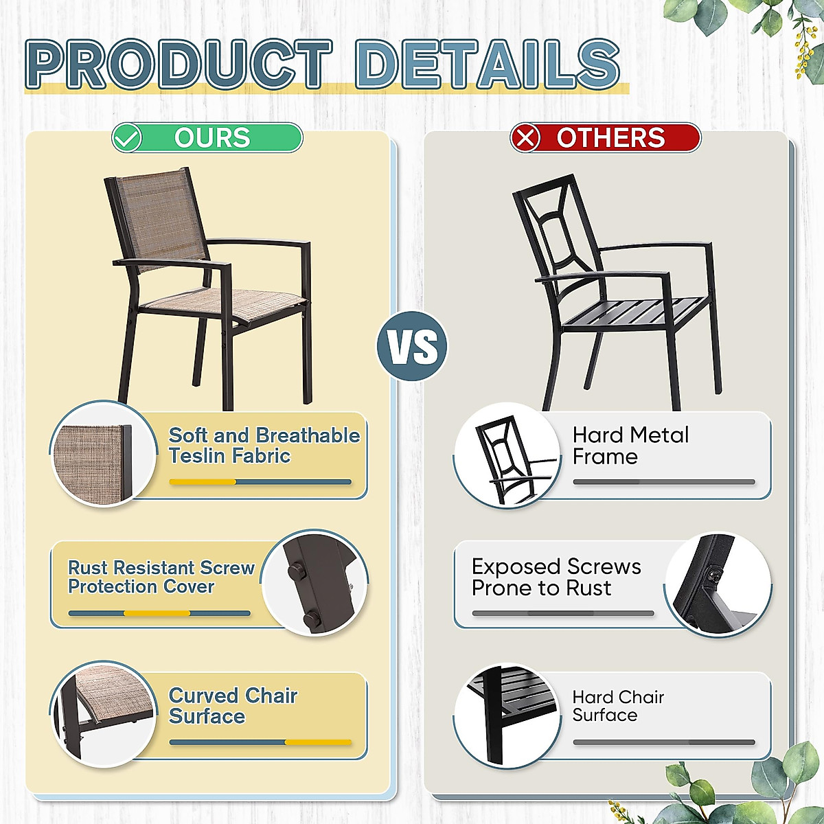 Rankok Patio Dining Chairs Set of 6 Stackable Outdoor Chairs with Armrest 290 Lbs Outdoor Textilene Dining Chairs for Backyard, Lawn, Garden, Poolside (Brown)