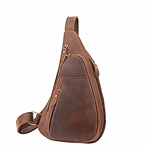 Leathario Leather Sling Bag for Men Chest Crossbody Shoulder Small Daypack Multipurpose Casual Travel