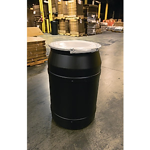 Eagle 55 Gallon Plastic Drum with Lid, Metal Lever-Lock, 36.4"x22.5", Open Head Lab Pack Drum Made of Durable, Lightweight HDPE, Withstands Weather and Chemicals, Made in USA, Black, 1656MBLK