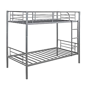 Metal Bunk Bed,Twin Over Twin Heavy Duty Bed Frame with Guardrails and Ladder for Boys, Girls,Teens and Adults,Convertible to 2 Separated beds(Silver)