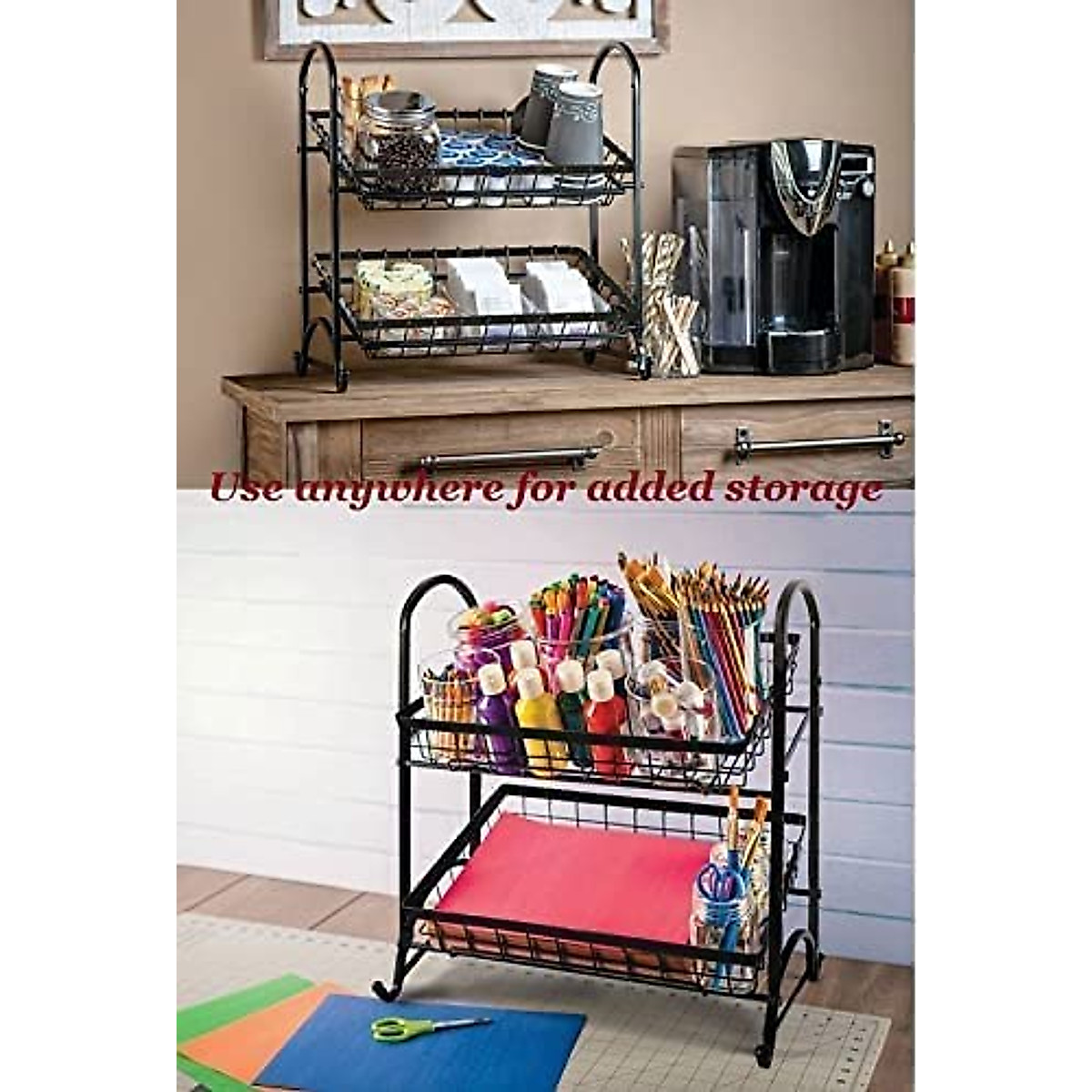 Giftburg Stackable Can Rack Organizer, Angle 2-Tier Tray Display Stand, Fruit Basket Stand, Potato Chip Rack, Multifunctional Can Dipsenser for Storing Canned Snacks Drinks and more, Black