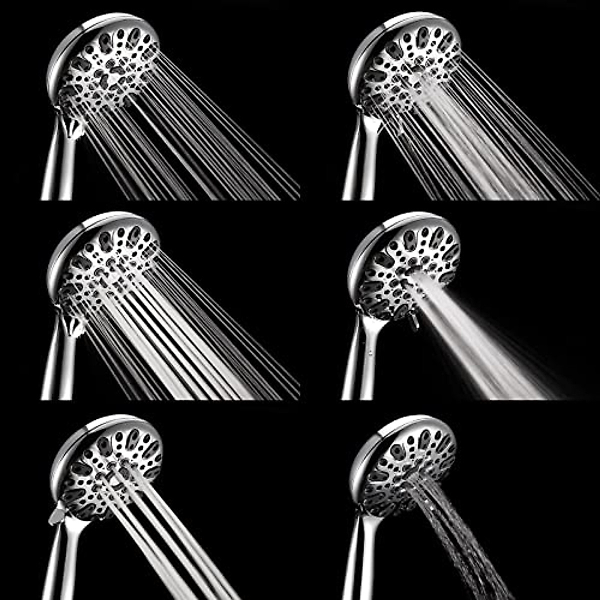 Handheld Shower Head, 6 Spray Setting High Pressure Shower Head with Brass Swivel Ball Bracket and Extra Long Stainless Steel Hose, Chrome, 5"