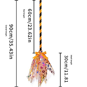 Halloween Witch Broom 35 inch Plastic Witch Broomstick Halloween Costume Props Realistic Wizard Flying Broom Sticks (Orange with Bowknot, 35 inch)