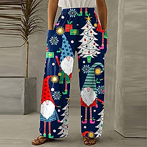 Christmas Graphic Print High Waisted Sweatpants for Women Snowman Print Wide Leg Workout Active Joggers Casual Plus Size Lounge Bottoms with Pockets Z2-Blue XL