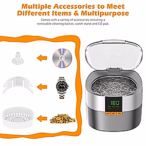 KECOOLKE Ultrasonic Jewelry Cleaner, 750ml Sonic Cleaner with Digital Timer for Eyeglasses, Rings, Coins，Silver，Denture Ultrasonic Cleaner Solution for Gifts