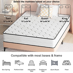 10 Inch Queen Size Mattress with Innerspring and Foam, Hybrid Mattress Queen with Fiberglass Free, Medium Firm Spring Mattress, Queen Size Mattress in A Box, Pressure Relief, 80"L X 60"W X 10"Th