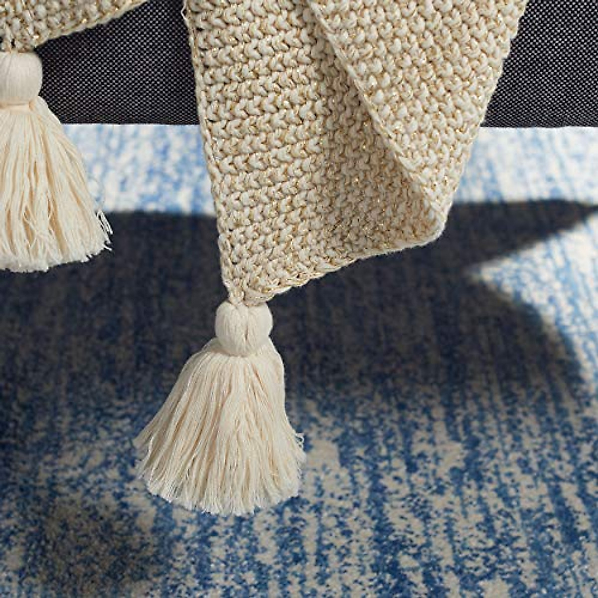 Safavieh Home Collection Mari Boho Beige/Gold Cotton 50 x 60-inch Tassel Sofa Chaise Lounge Club Chair Living Room Bedroom Decorative Throw Blanket THR235A-5060