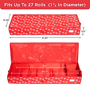 Wrapping Paper Storage Container – Fits up to 27 Rolls 1 3/8” Diam. - Underbed Gift Wrap Organizer Bags, Wrapping Paper Rolls, Ribbon, and Bows - Under Bed- Durable Material 600D - Up to 40” Rolls