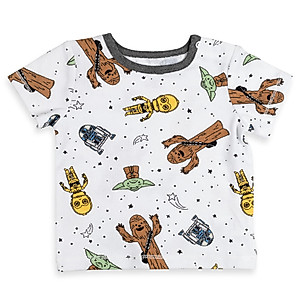 STAR WARS R2-D2 Yoda Chewbacca Newborn Baby Boys Short Overalls Graphic T-Shirt and Hat 3 Piece Outfit Set Grey 3-6 Months