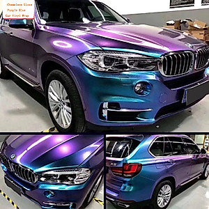 ASENDIWAY Chameleon Glossy Metallic Purple to Blue Vehicle Car Adhesive Vinyl Wrap Stretchable Decal Adhesive Sticker Film Sheet Air Release DIY Decoration Vinyl
